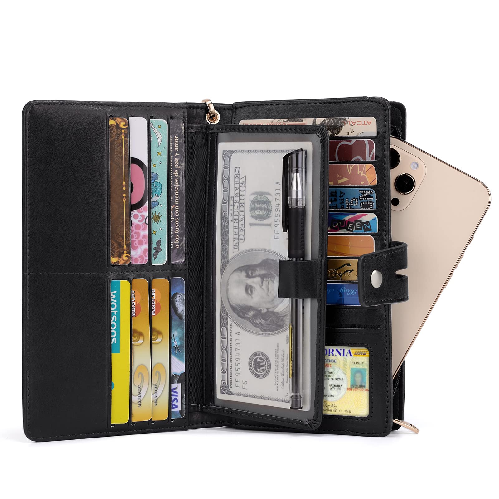 UTO RFID Wristlet Wallet for Women Detachable Checkbook Holder Card Bill Phone Organizer Large Clutch Purse
