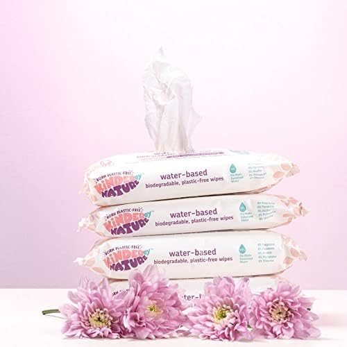 Kinder by Nature Water-Based Baby Wipes - 100% Biodegradable & Compostable, 224 Count (4 Packs of 56) - 99% Water, Plastic-Free Wipes