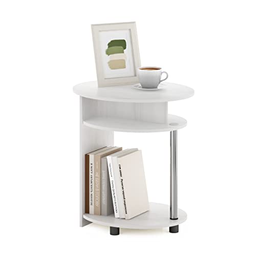 Furinno JAYA Simple Design Oval Coffee Table with Bin, White Oak/Chrome, 1-Pack Stainless Steel Pole