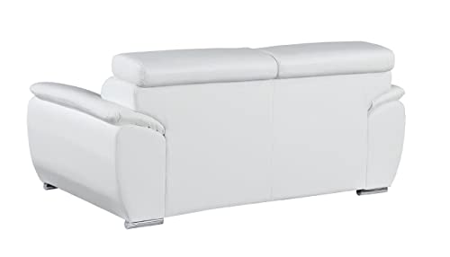 Blackjack Furniture 4571 Veal Collection 2 Piece Genuine Leather Sofa Set for Living Room, Modern Couch and Loveseat with Lumbar Support and Large Adjustable Headrests, 2+3 Seater, White