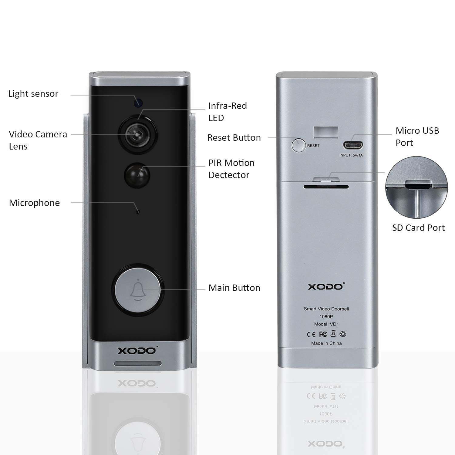 XODO VD1 Smart Home Wireless Security Camera with Night Vision, Waterproof Video Doorbell/WiFi 1080P HD/166°Wide Angel/2-Way Audio/No Monthly Fee/Real-Time Alerts/Rechargeable Batteries