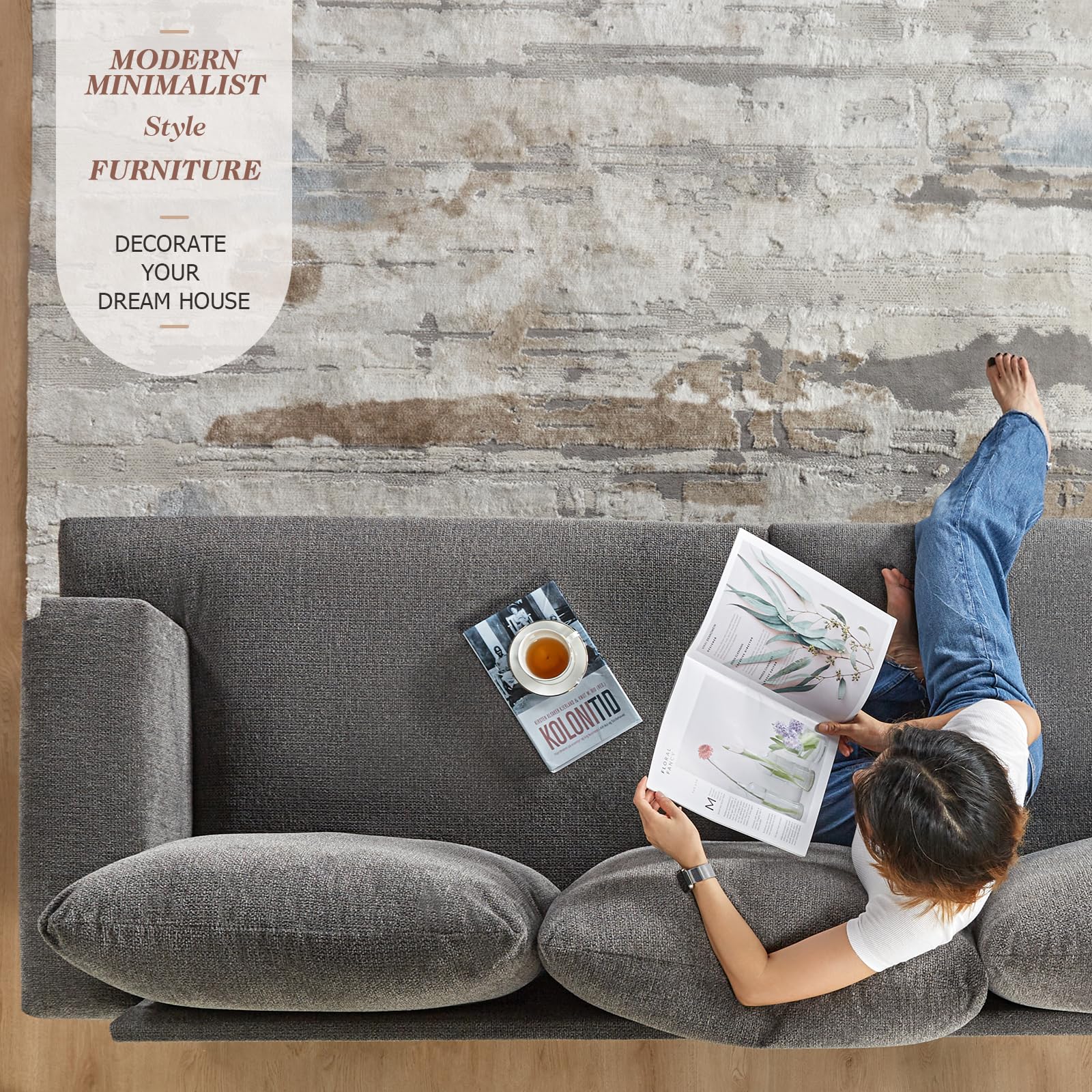 Merluxy Sofa, 97 Inch Deep Seat Sofa in Grey Chenille, 3 Seater Sofa with Square Armrest, Modern Couch for Living Room, Apartment