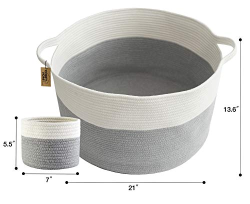 COMFY-HOMI 2pc Blanket Baskets Living Room 21''x21''x13.6'' Woven Rope Basket Laundry Hamper Baby Nursery Storage Organizer Laundry Baskets Bin XXXL Extra Large
