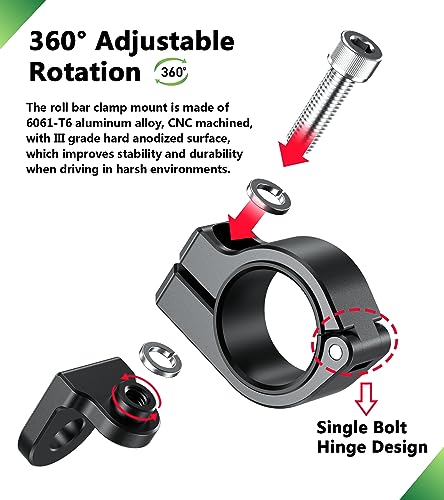ATV Whip Light Mount, Sturdy Aluminum Alloy Whip Flag Mount, 360° Rotating Adjustable Light Bar Mount for ATV Motorcycle 0.75"/0.875"/1"/1.125"/1.26"/1.375" Tubular Bars and Handlebars (1 pc Black)