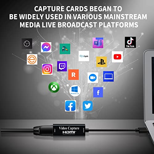 Video Capture Cards, 4K HDMI to USB Video Capture Device, 1080P HD Broadcast Live and Record Video Audio Grabber for Gaming, Streaming, Teaching, Video Conference (Black)