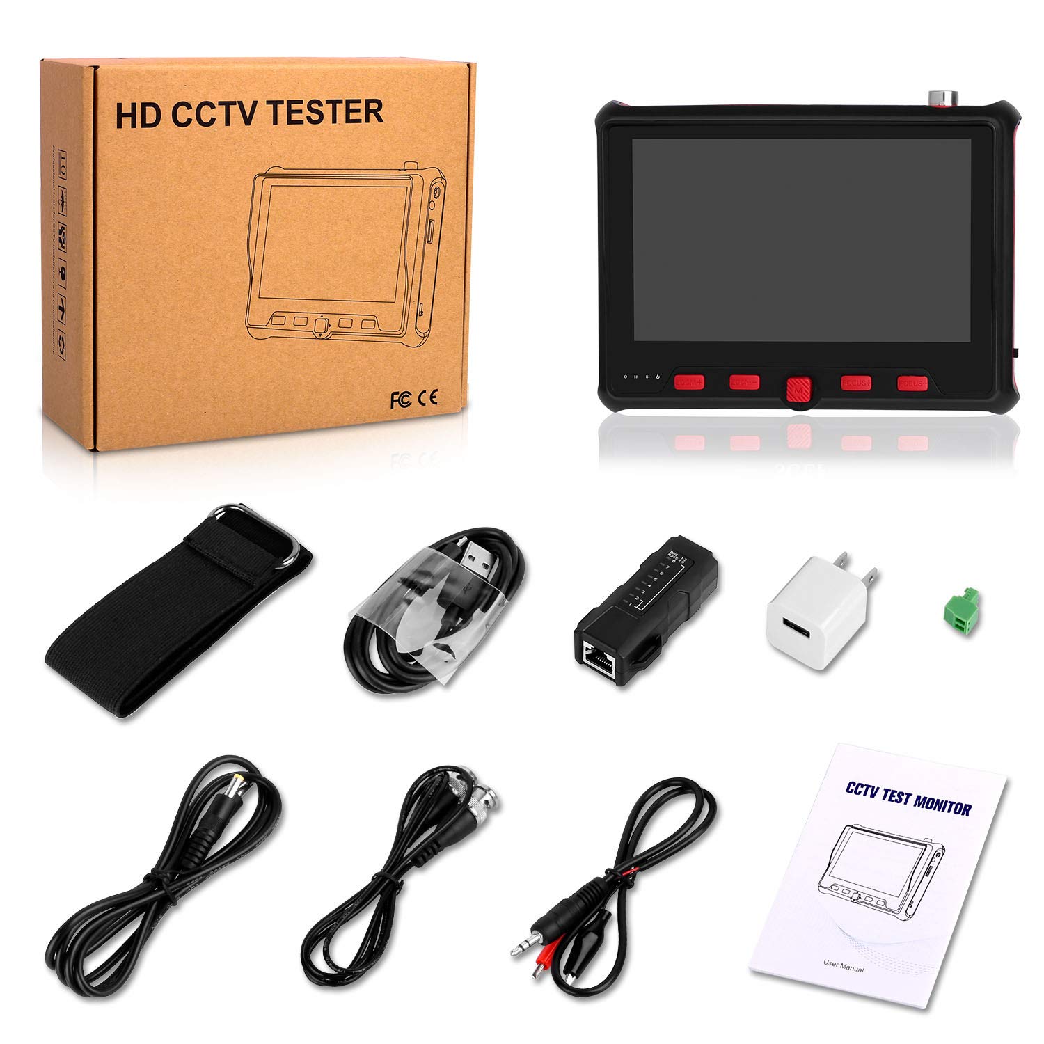 SGEF Wrist CCTV Tester, HD 5MP Portable Camera Tester 5MP AHD CVBS Tester UTC OSD Control 4.3 Inch TFT LCD Monitor Analog Video Test Cable Test PTZ Control 12V Power Output(6300A)
