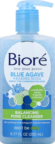 Bioré Daily Blue Agave + Baking Soda Balancing Pore Cleanser, Liquid Cleanser for Combination Skin, to Penetrate Pores & Gently Exfoliate Skin, 6.77 Ounce