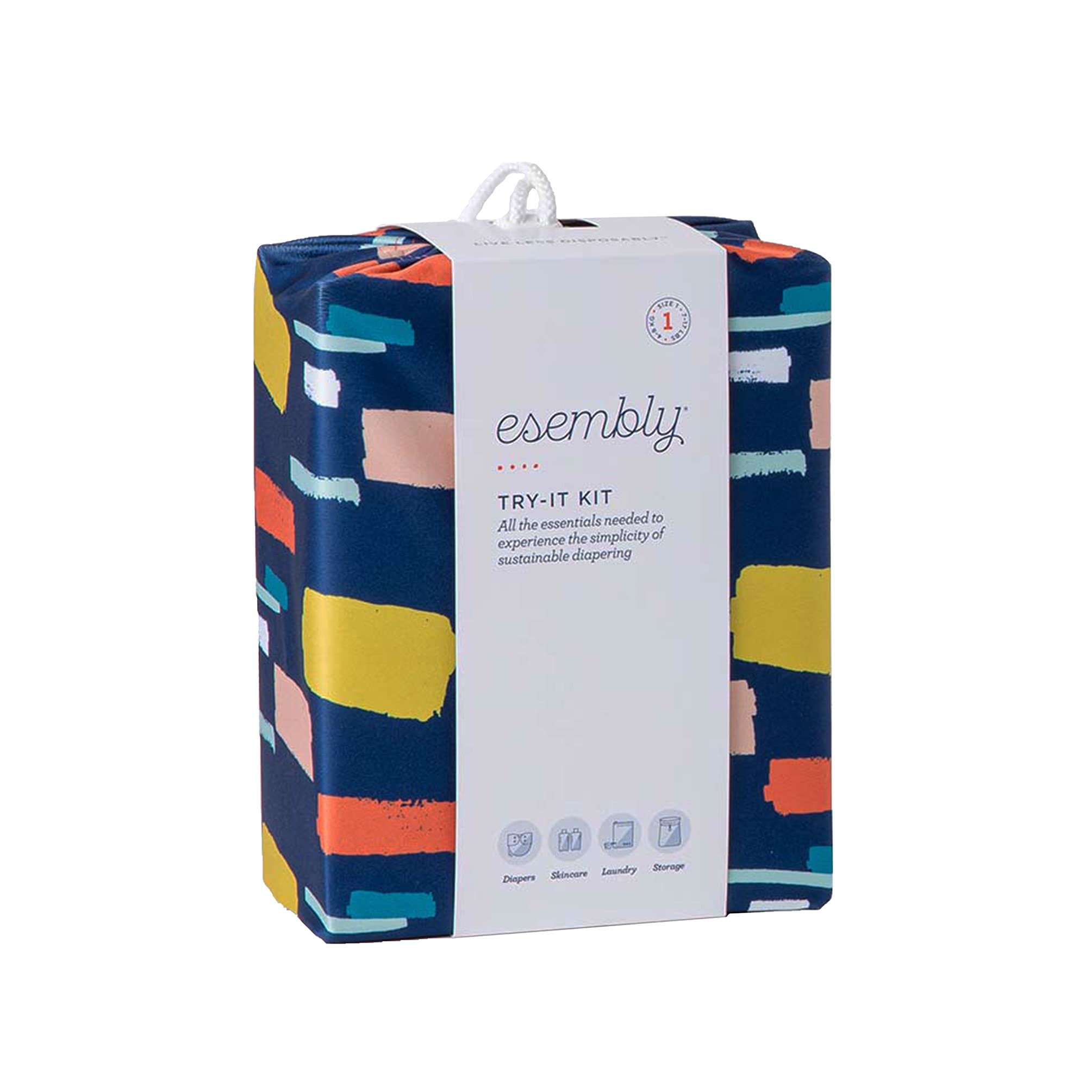Esembly Cloth Diaper Try-It Kit (Size 1, Brushstroke) and Esembly Wipe Up Wash Kit and 12pk Wipe Ups Bundle, Organic Cotton Reusable Diaper Wipes plus Organic No-Rinse Foaming Wipes Solution