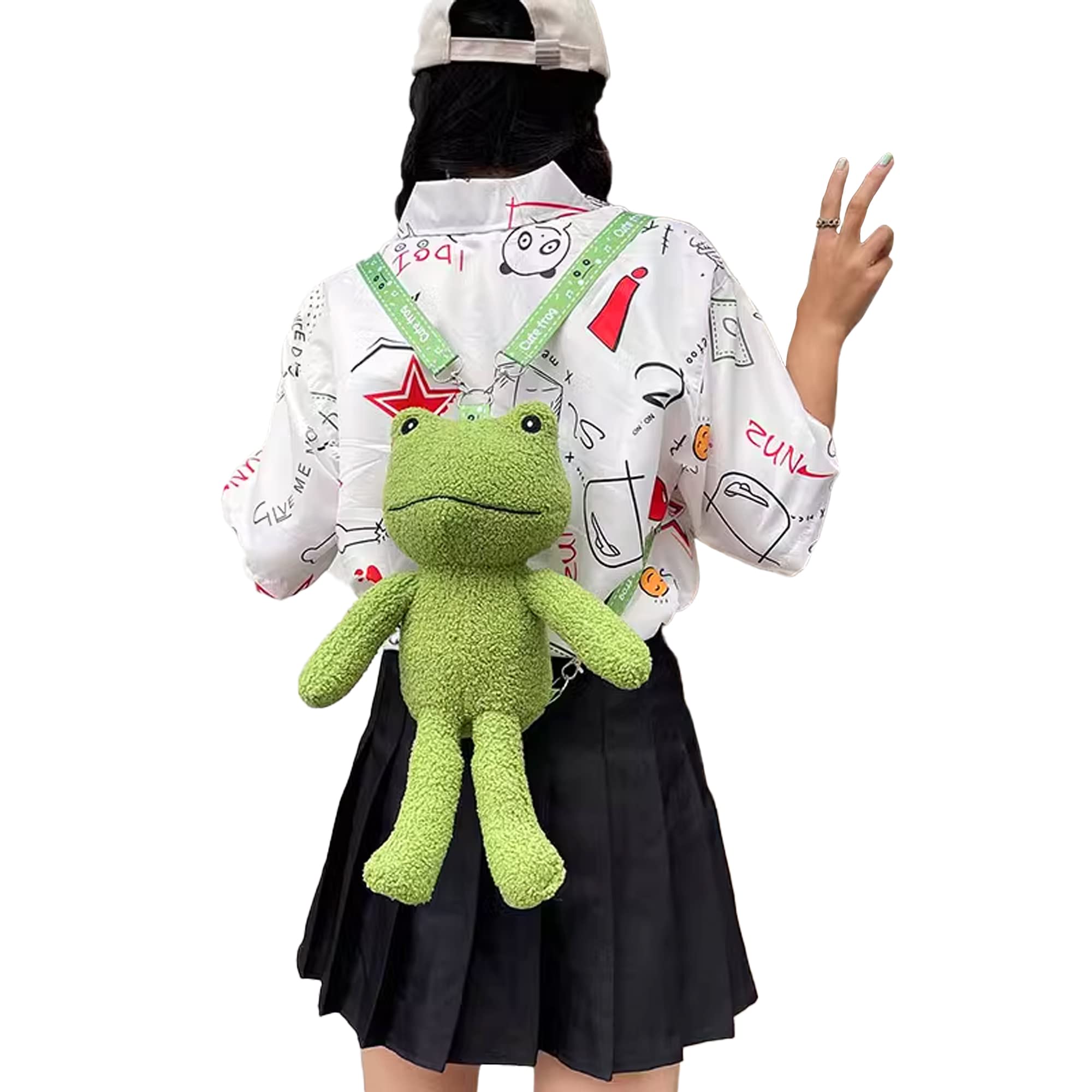 Cevly Cute Frog Plush Toy Crossbody Bag Shoulder Bags Frog Soft Stuffed Plush Toy Backpack Animal Stuffed Toys Frogs Plush Doll Cartoon Satchel Handbags Birthday Gifts (Green)