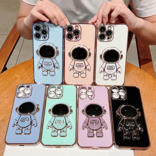 AIGOMARA 6D Plating Astronaut Hidden Stand Case Cover for iPhone 13 Pro Women Astronaut Folding Bracket Kickstand iPhone Case with Camera Protector Soft TPU Shockproof Bumper 6.1 Inch - Black