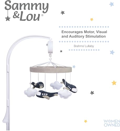 Sammy & Lou Airplane Baby Crib Mobile with Music, Crib Mobile Arm Fits Standard Crib Rail