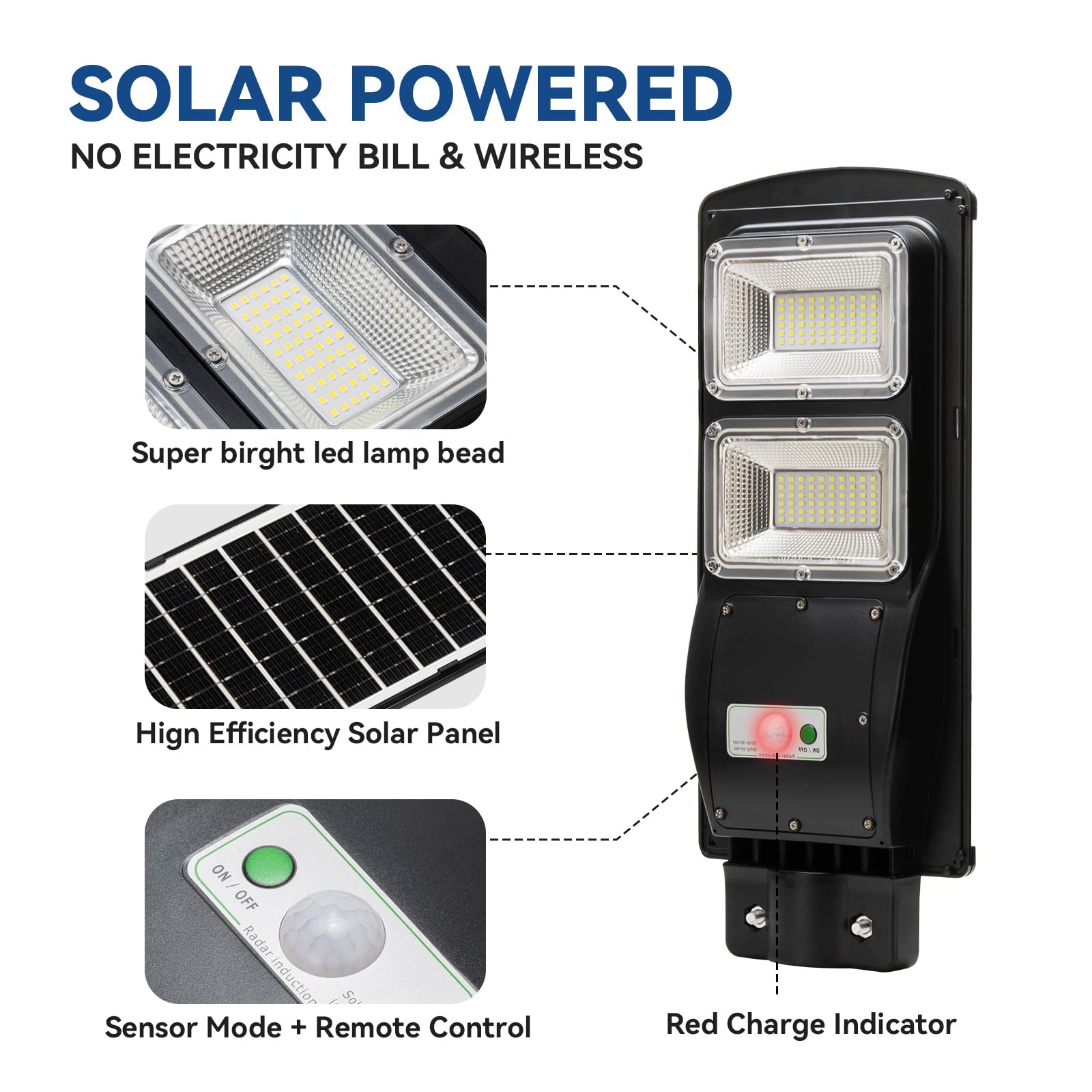 LANGY 2 Pack Solar Street Light 6000 Lumens, Light Control&PIR Motion Sensor, Dusk to Dawn Security Led Solar Street Light for Square,Yard, Garden,Basketball Court