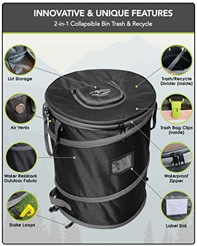 Trailersphere Collapsible Bin Trash & Recycle / Utility, Gone Camping Collection, Perfect for Camping, Laundry, Storage and Garden, Waterproof and Tear Resistance, Trash and/or Recycle