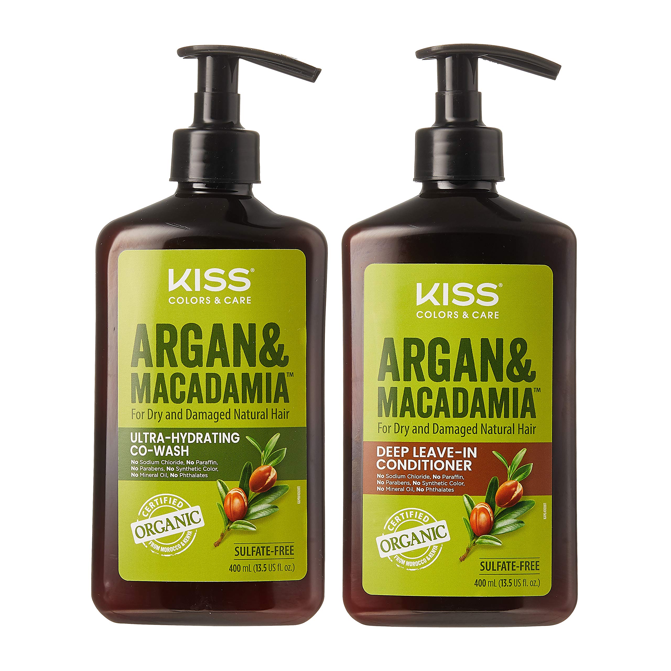 KISS Color & Care Argan & Macadamia For Dry and Damaged Natural Hair Co-Wash & Leave-In Conditioner Value Set