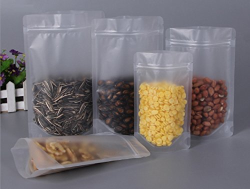Couga Mall 50 PCS Matte Stand-Up Plastic Storage Bag with Resealable Zip, Heat Sealable Reusable Pouch Packing Bag for Juice, Nuts, Beans and Tea Leaves (4.3β 6.7β)
