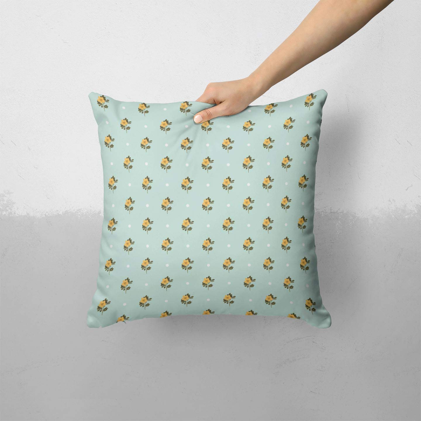iiRov The Micro Daisy and Mint Polka Dot Pattern - Custom Decorative Home Decor Indoor or Outdoor Throw Pillow Cover Plus Cushion Set for Sofa, Bed or Couch (Pillow CASE Cover Plus Cushion)