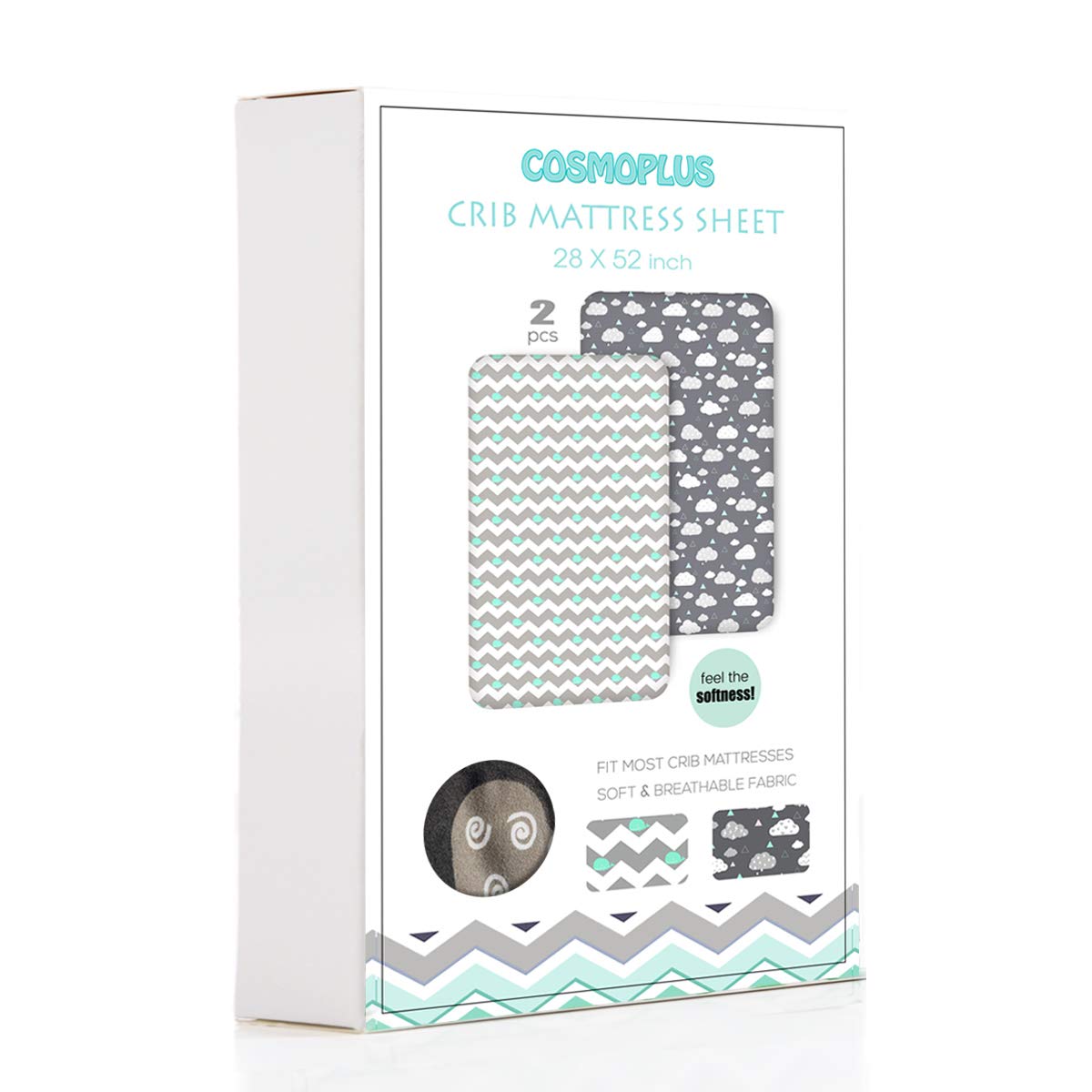 COSMOPLUS Knitted Crib Sheet Set 2 Pack Stretchy Crib Sheets for Boys Girls,Universal Knit Fitted for Standard Baby Toddler Crib,Whale/Cloud
