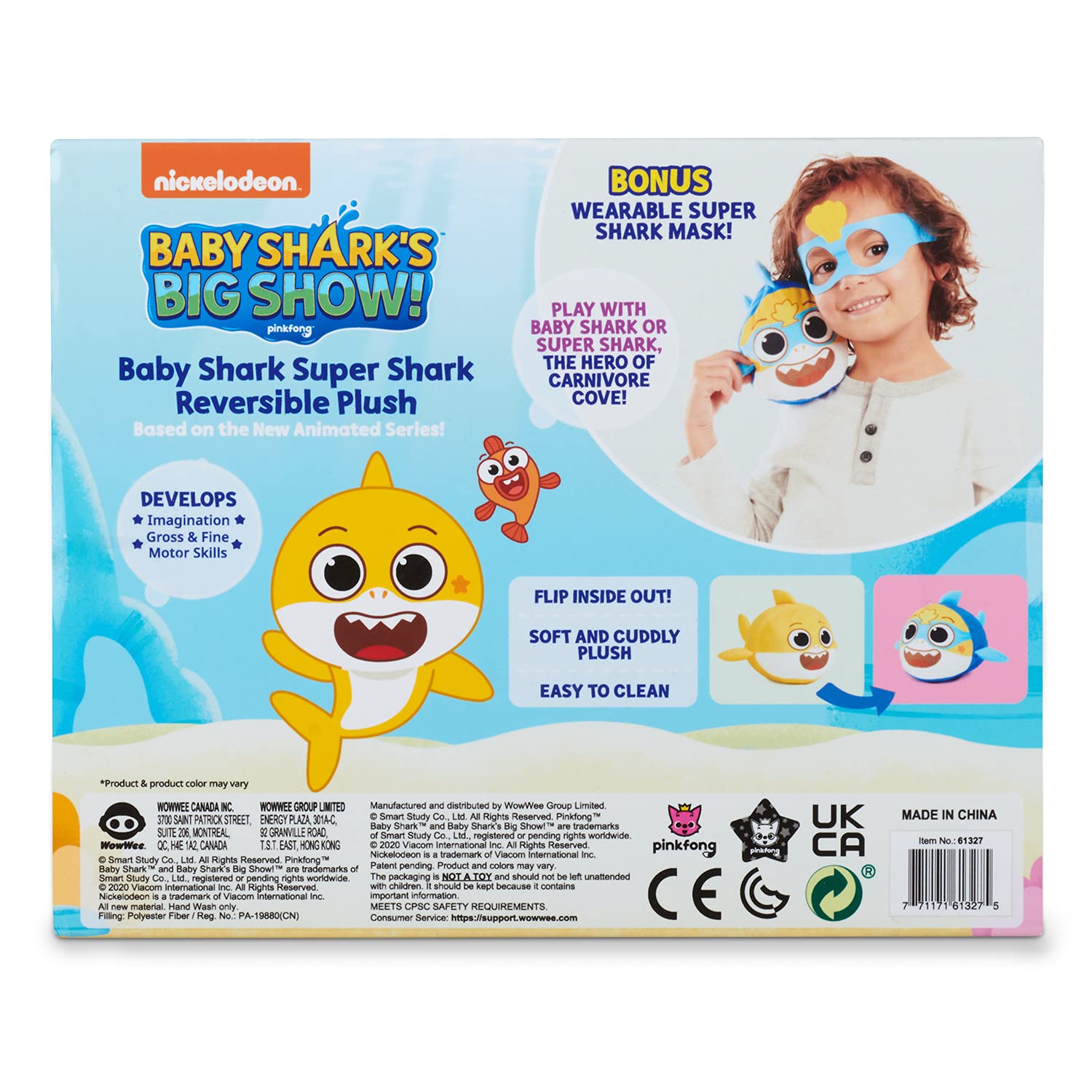 WowWee Baby Shark's Big Show! Reversible Plush Baby Shark Turns Into Super Shark – Flip Plushie Toys for Toddlers