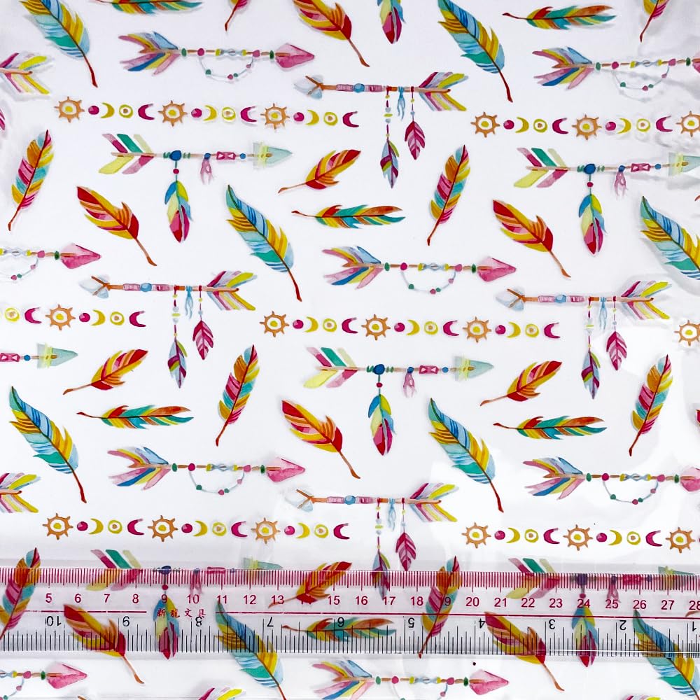 ONEART | Colorful Plant Transparent TPU Vinyl Roll, 12"×54" Multi Color Clear Vinyl Fabric for Appliques DIY Projects