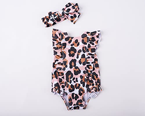 Mud Pie baby girls LEOPARD SWIMSUIT AND HEADBAND, Pink, 12-18 Months US