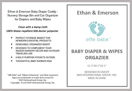 effe bebe Baby Diaper Caddy Organizer - Nursery Storage Bin for Boys and Girls - Car Traveling Organizer -Removable Inserts for Diapers and Baby Wipes - Newborn Essentials Must Haves