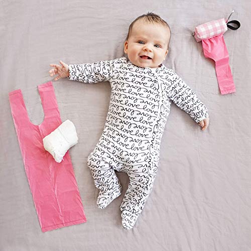 Oh Baby Bags Dirty Diaper Bag Dispenser, Clip On Bag Holder Attaches to Any Diaper Bag, 48 Count Large Tie Handle Bags,