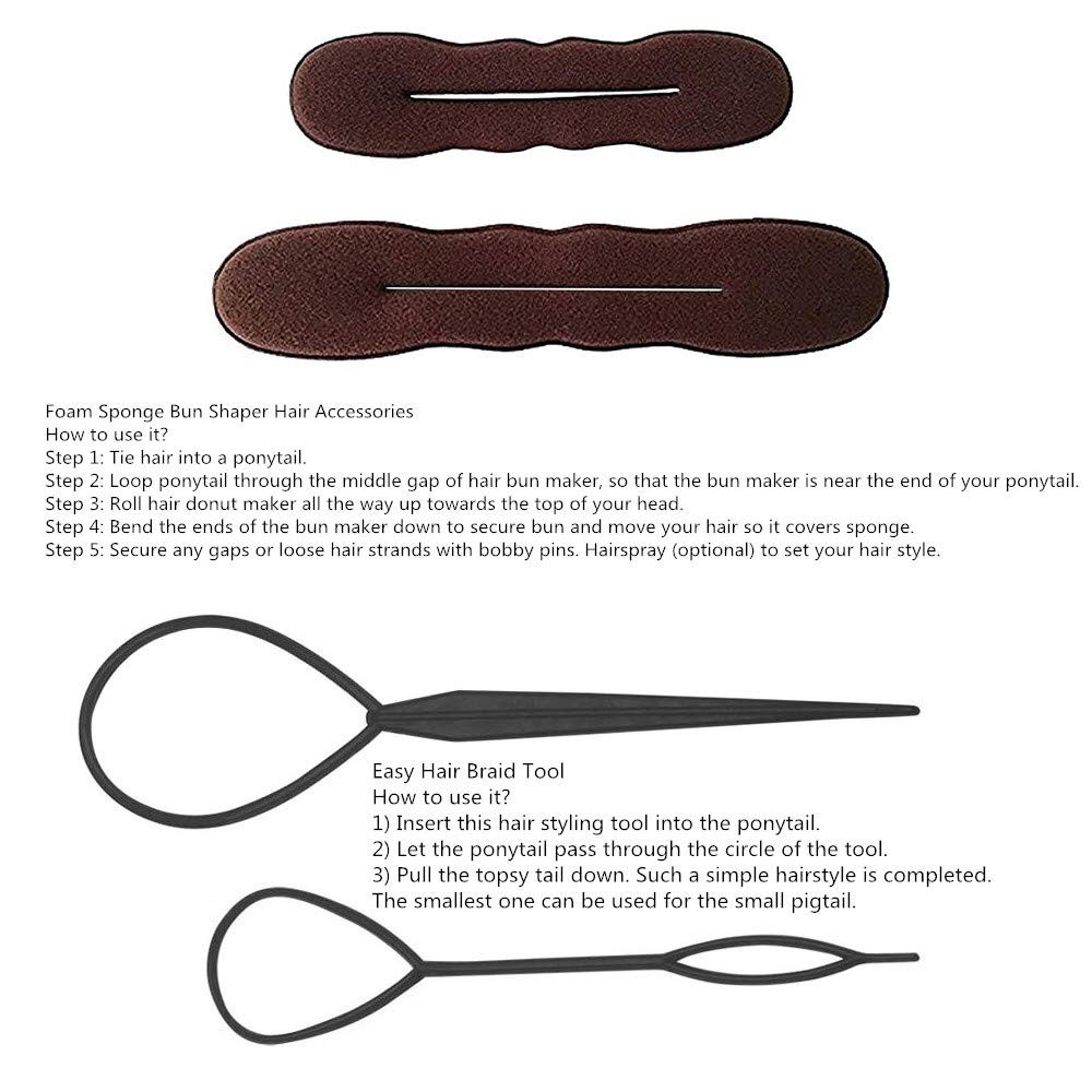iFlyMars Hair Accessories Set - Foam Sponge Bun Shapers, Magic French Twist Clip, Snap Bun Makers, Elastic Bands, and Hair Pins (Brown)