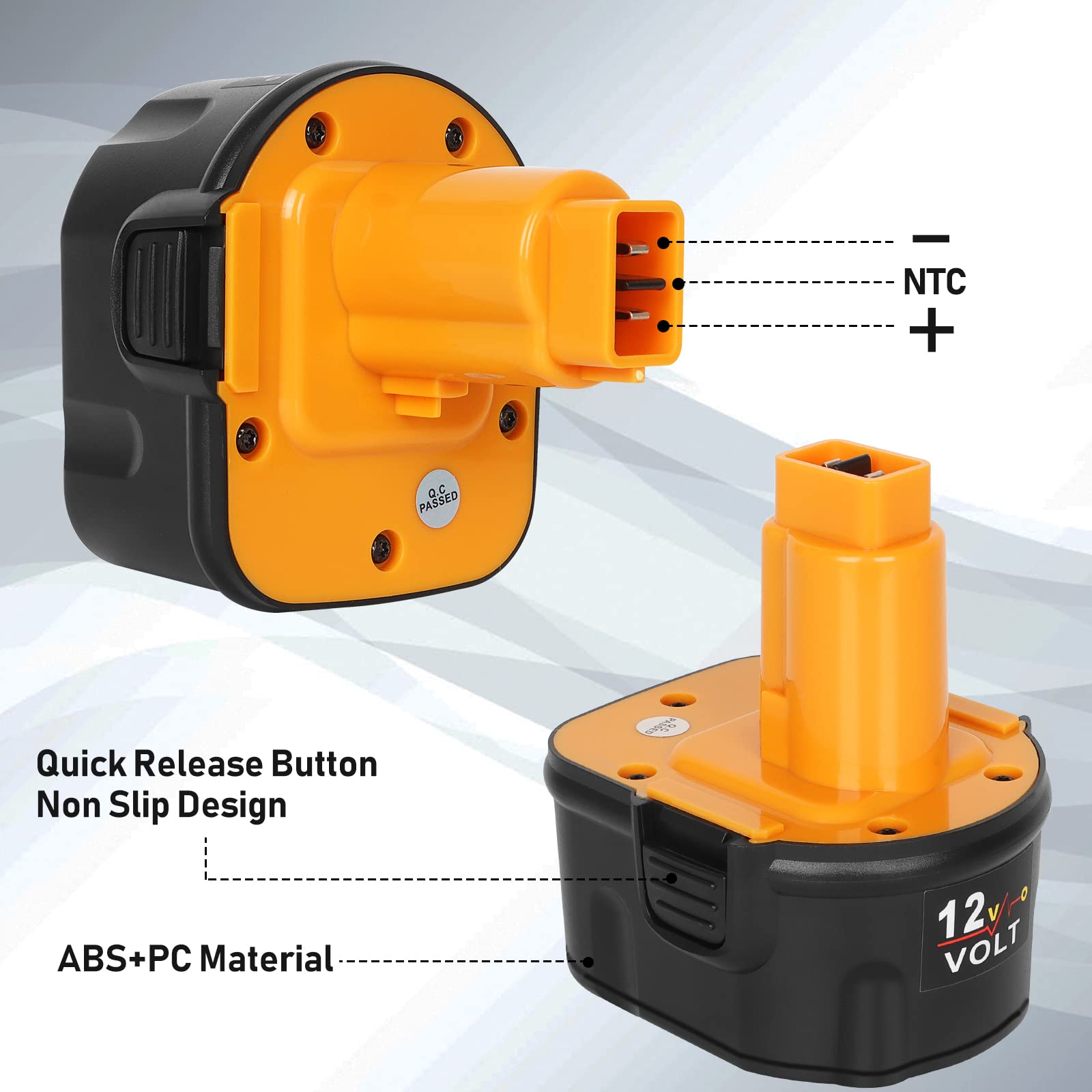 Akkopower 2Pack 12V 4.5Ah Ni-Mh Battery for Dewalt DW9071 DW9072 DC9071 DE9037 DE9071 DE9072 DE9074 DE9075 152250-27 397745-01,Replace Battery Compitable with Dewalt 12 Volt Cordless Power Tools