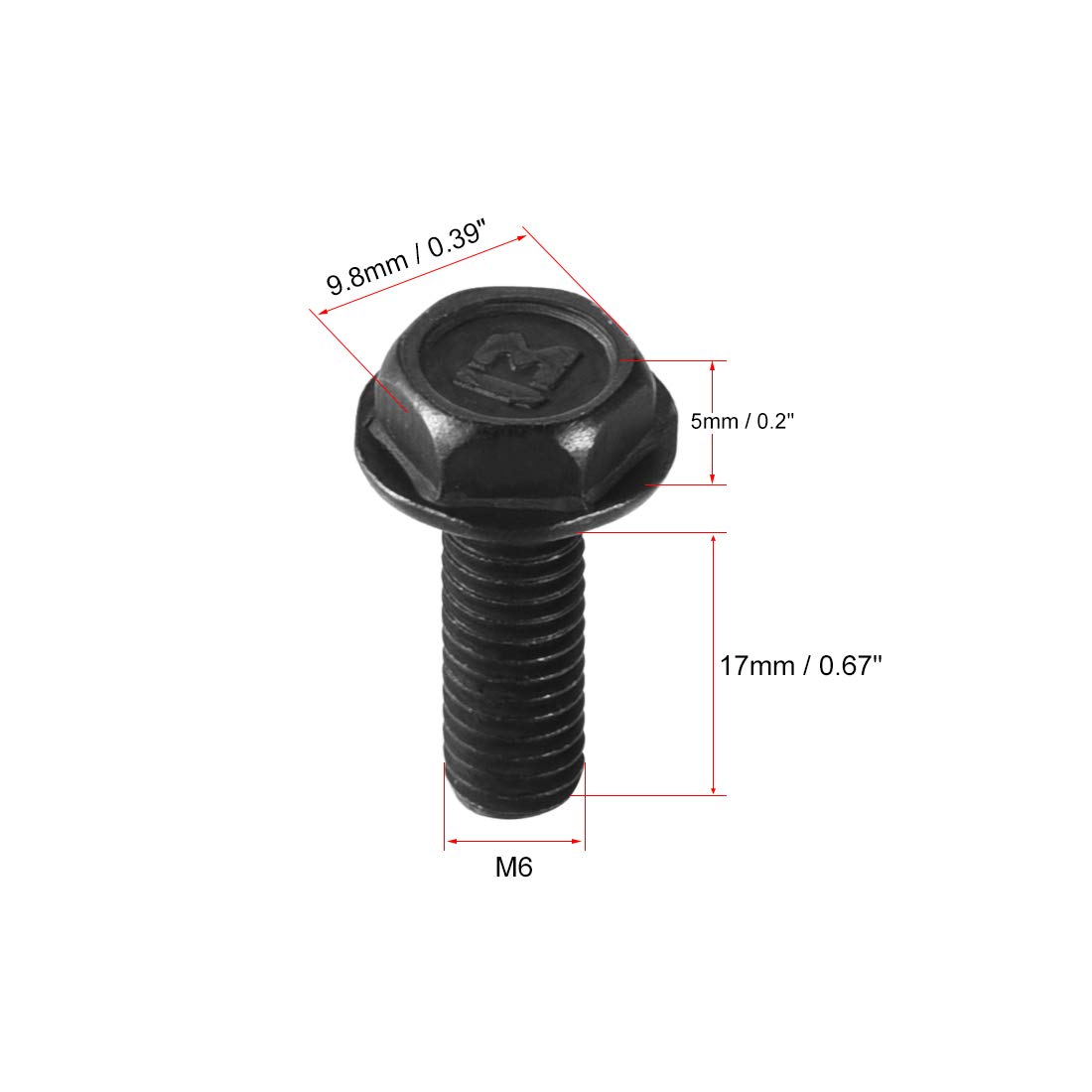 uxcell Metric M6x17mm Hex Flange Bolts Left Hand Thread 8.8 Grade Carbon Steel Black 4pcs