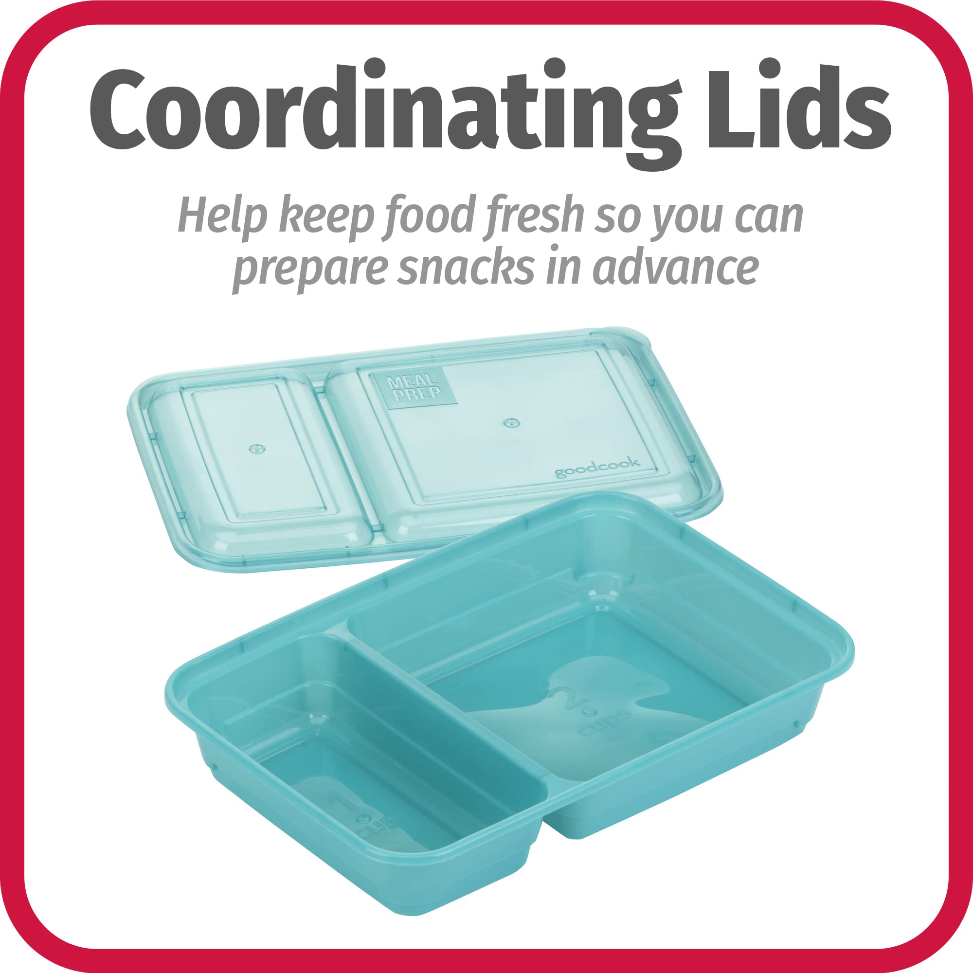 Good Cook Meal Prep, 2 Compartment BPA Free, Microwavable/Dishwasher/Freezer Safe, Teal