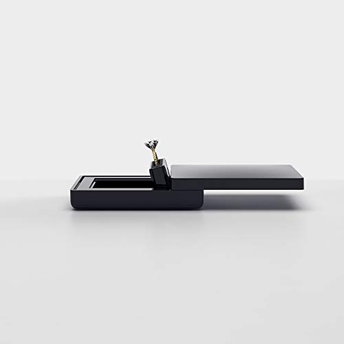MONOLIX Slim Engagement Ring Box, Thin Unique Sliding Lid, Elegant Discreet Secret Surprise Marriage Wedding Proposal Case (Black, Mini)
