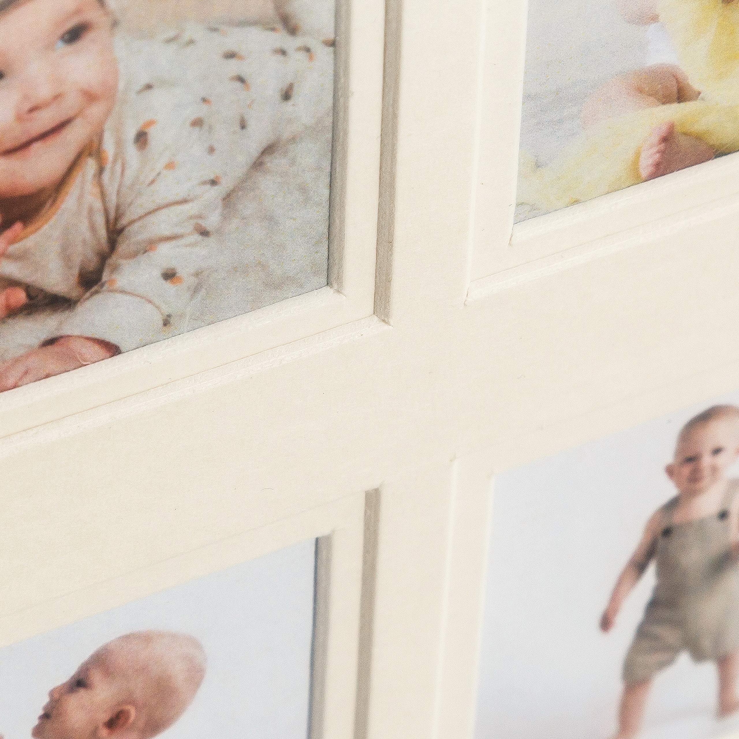 WOOD SIDE ORBIS First Year Newborn Baby Collage Keepsake Picture Frame for Photo Memories with Double Beige Mat and Twelve 2.5x2.5 Slots - White