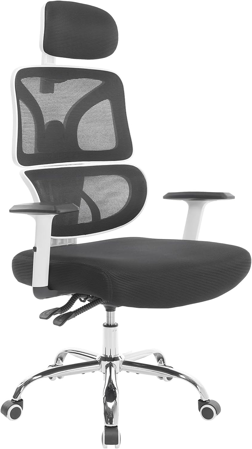 ACCHAR Desk Office Chair,Ergonomic High Back Computer Chair,Big and Tall Reclining Comfy Chair,Lumbar Support Breathable Mesh Swivel Chair with Adjustable Armrests (White and Black)