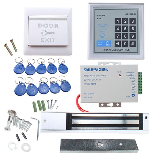 AGPTEK RFID Door Access Control System Kit, Home Security System with 280kg 620LB Electric Magnetic Lock 110-240V AC to 12v DC 3A 36w Power Supply Proximity Door Entry keypad 10 Key Fobs EXIT Button