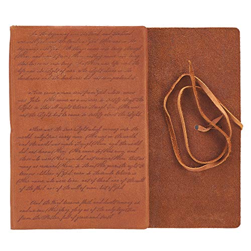 Brown Classic Full Grain Leather Writing Journal/Notebook | The Beginning John 1:1-14 | Wrap Closure Notebook, 400 Lined Pages w/Inspirational Scripture, 6 x 8.5 Inches