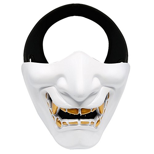 ATAIRSOFT Halloween Costume Cosplay BB Gun Evil Demon Monster Kabuki Samurai Hannya Oni Half Cover Airsoft and Prop Mask (White)