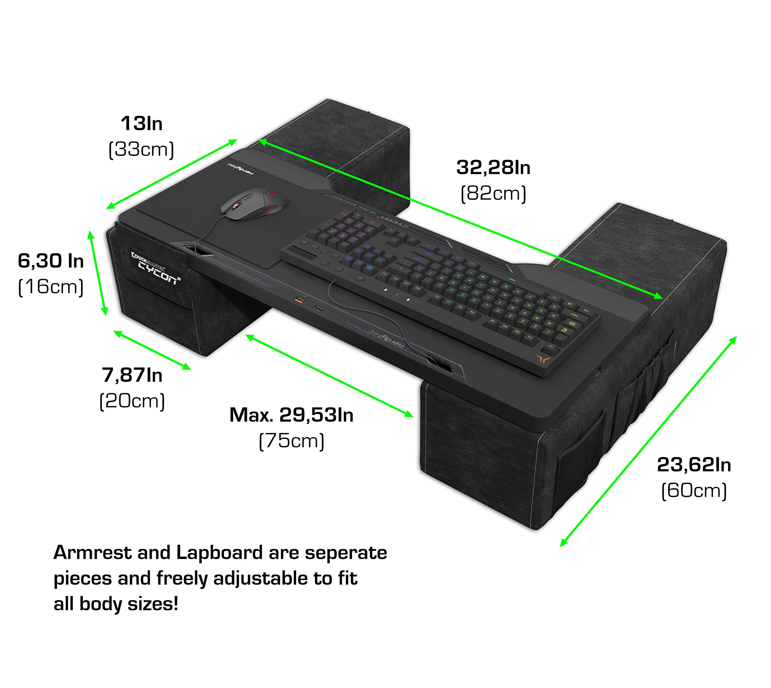 Couchmaster CYCON² Titan Edition, Couch Gaming USB-Hub Desk for Mouse & Keyboard (for PC, PS4/5, Xbox One/Series X), Ergonomic lapdesk for Couch & Bed, Nappa Leather, Real Titanium