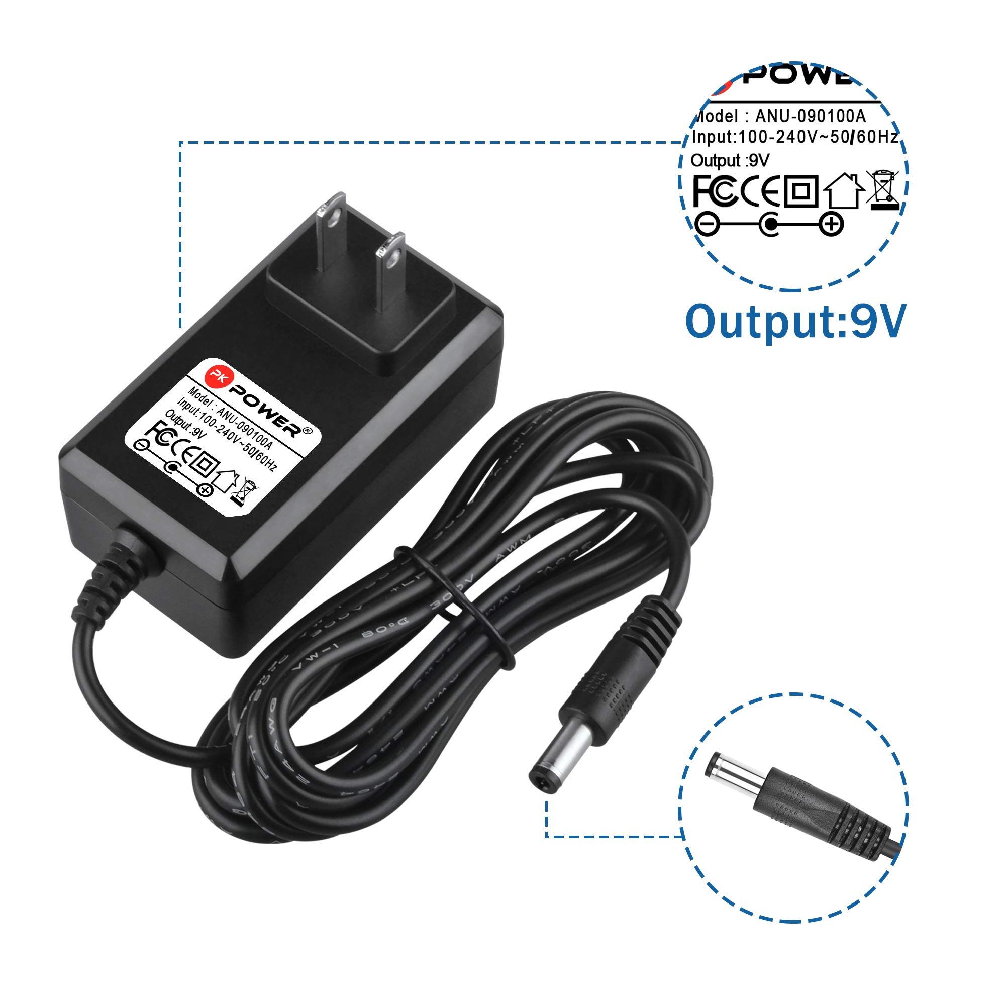 PK Power 9V AC Adapter for Crosley Cruiser Portable Turntable Record Player, Power Supply for CR8005A CR8005A-OR CR8005A-BK CR8005A-GR CR8005A-PI CR8005A-BL CR8005A-TW 6.6FT