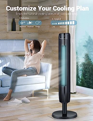 Aikoper Tower Fan, 42 Inch Bladeless Cooling Fans with Remote and Built-in 7Hrs Timer, 3 Modes and LED Display,Quiet Standing Fans for Home and Office
