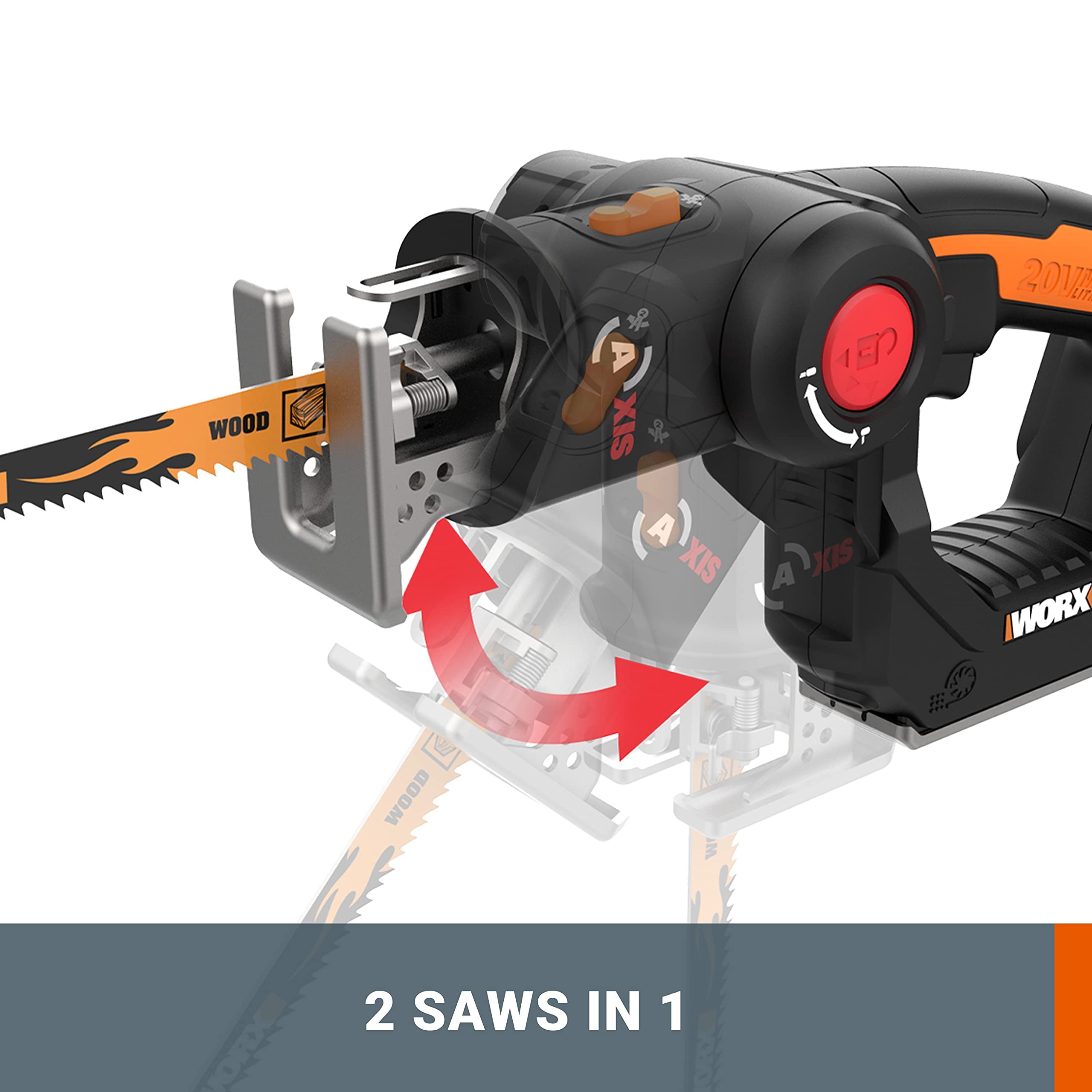 WORX 20V Cordless Drill Driver,Impact Driver and Reciprocating Saw,WX911L Power Tool Combo Kit ,2 * 2.0Ah Batteries & Charger Included