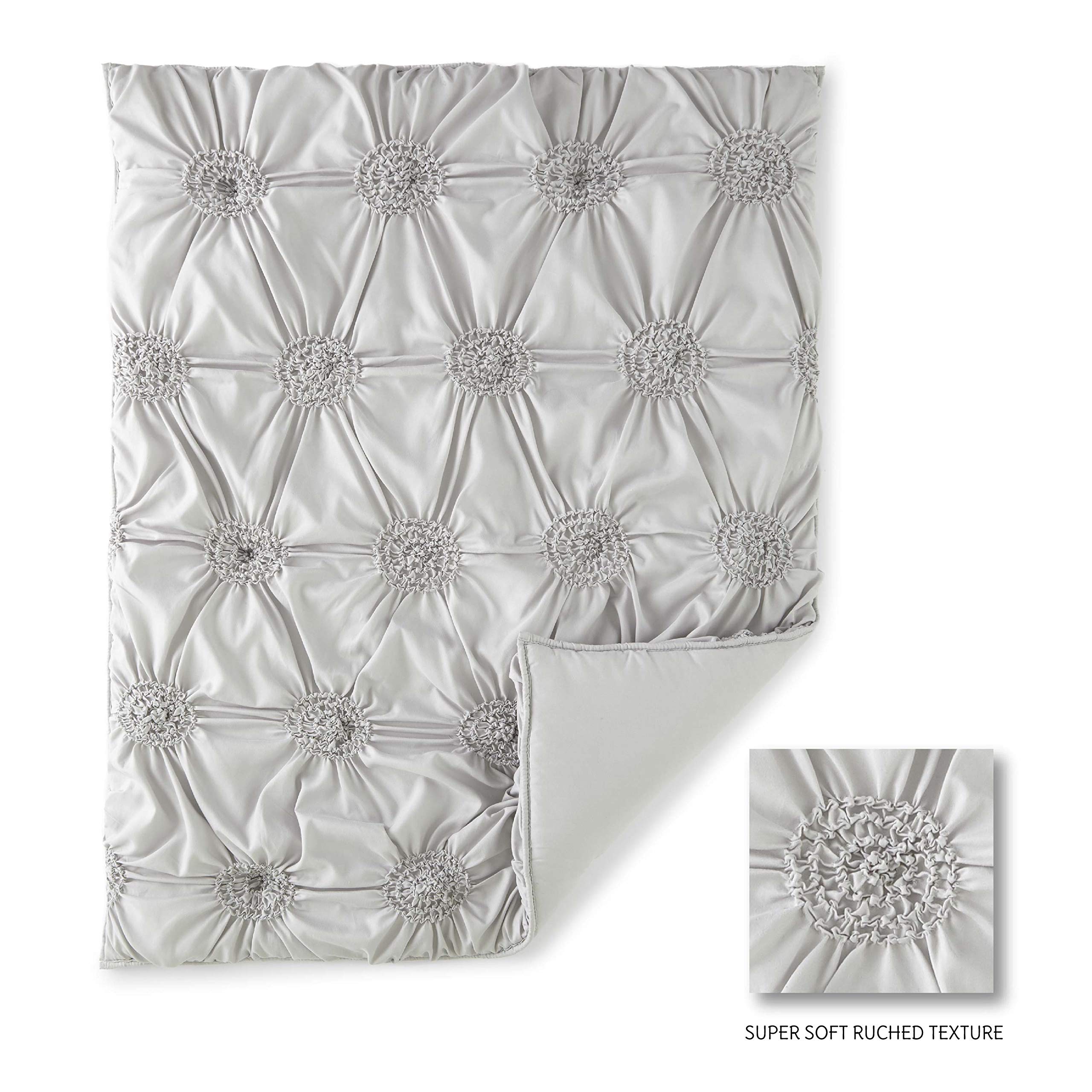 Levtex Baby - Willow Crib Bed Set - Baby Nursery Set - Grey - Soft Rosette Pintuck - 5 Piece Set includes Quilt, Fitted Sheet, Diaper Stacker, Wall Decal & Crib Skirt/Dust Ruffle