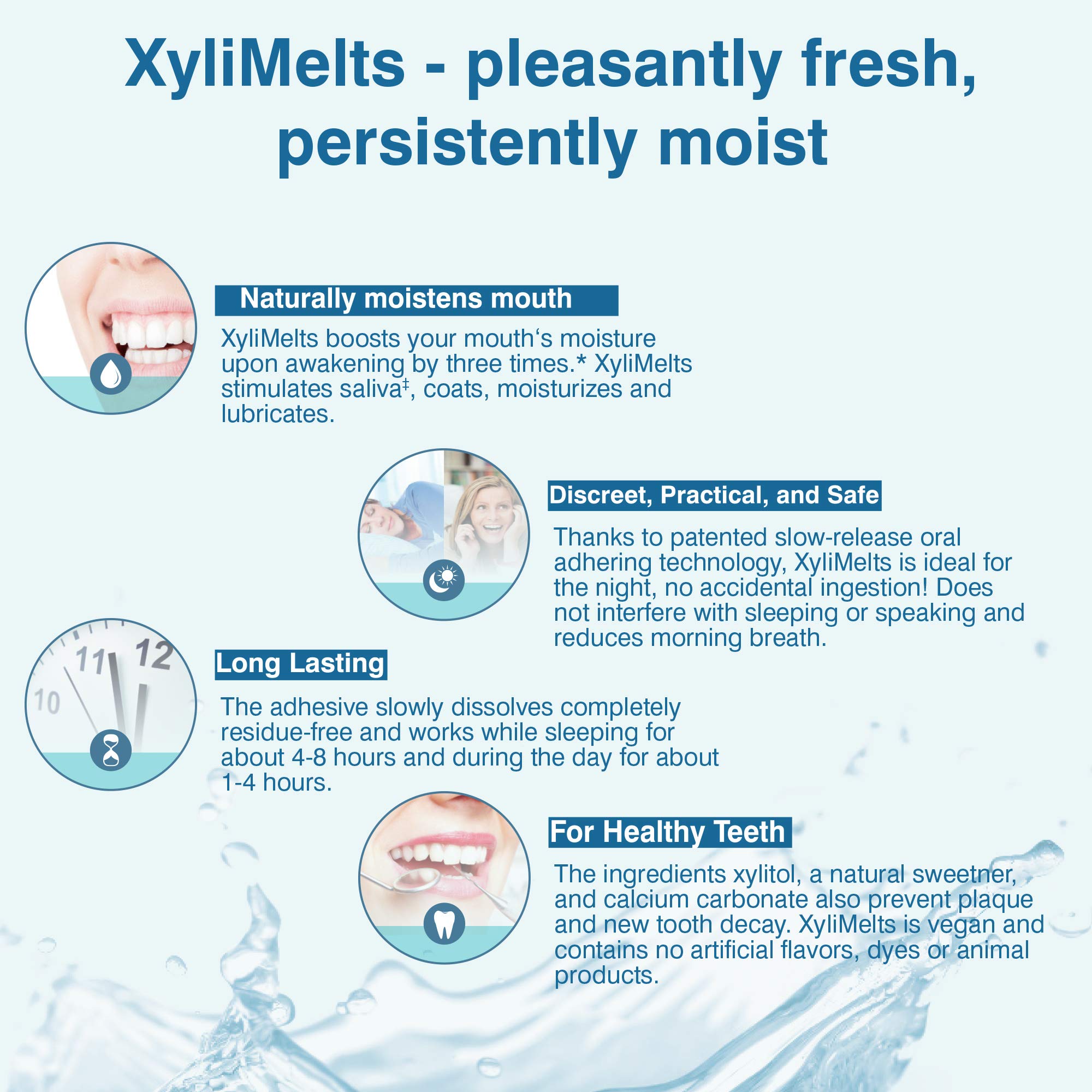OraCoat XyliMelts Dry Mouth Relief Moisturizing Stick-On-Melts with Xylitol, 100 Count, Mild Mint, Help Stimulates Saliva for Dry Mouth, Non-Acidic, Day & Night Use, Time Release for Up to 8-Hour