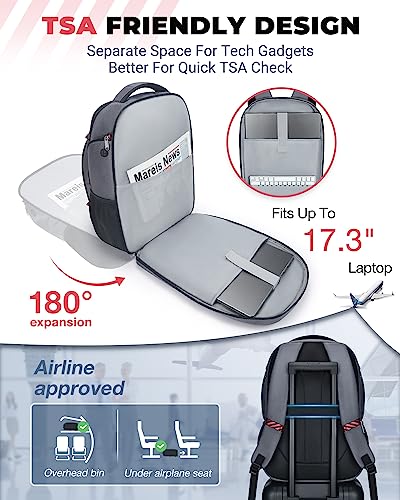 BAGSMART 45L Travel Laptop Backpack, TSA 17.3 Inch Laptop Backpack Flight Approved Travel Backpack with USB Charger Hole, Water Resistant College Computer Backpack Business Weekender Bag - Grey