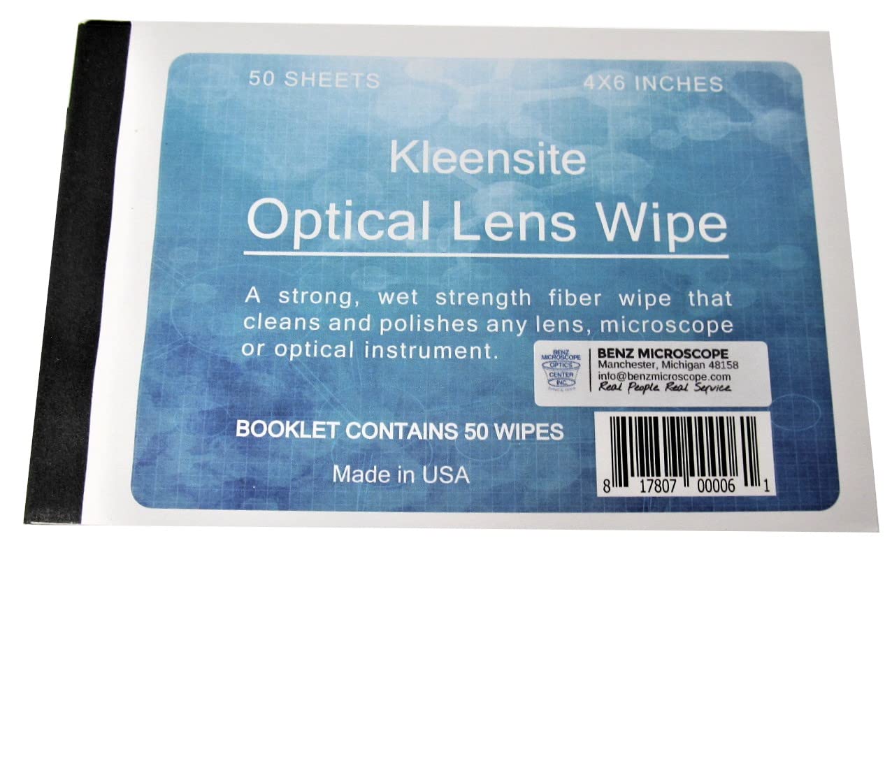 Kleensite Optical Lens Wipes, 4" x 6", Book of 50 Sheets