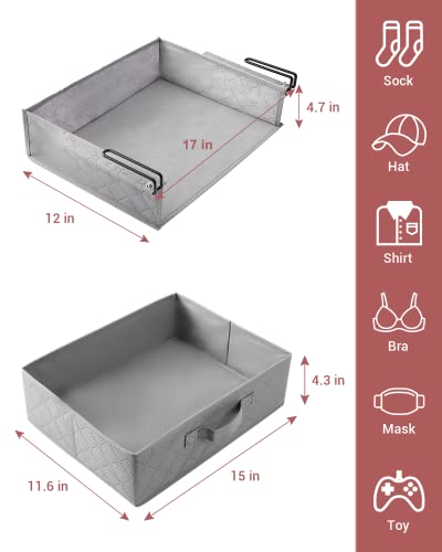 BRUINAGORA Closet Organizers and Storage, Closet Pullout Drawer, Under Shelf Storage Organizer, Adjustable Clips for Underwear, Bra, Lingerie, Panties, Undies, Grey/2 Pack