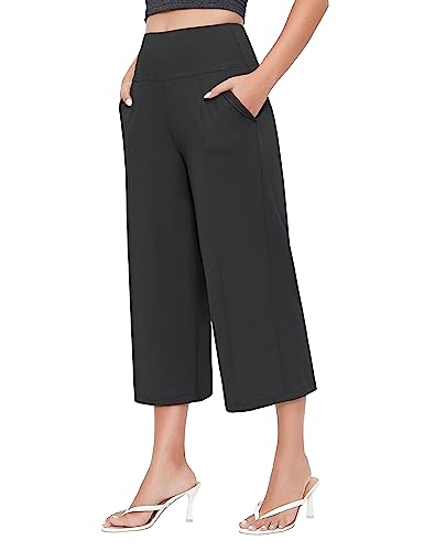 BUBBLELIME Women's Bootleg Yoga Capris Pants High Waist Workout Flare Crop with Pockets - Black_Medium