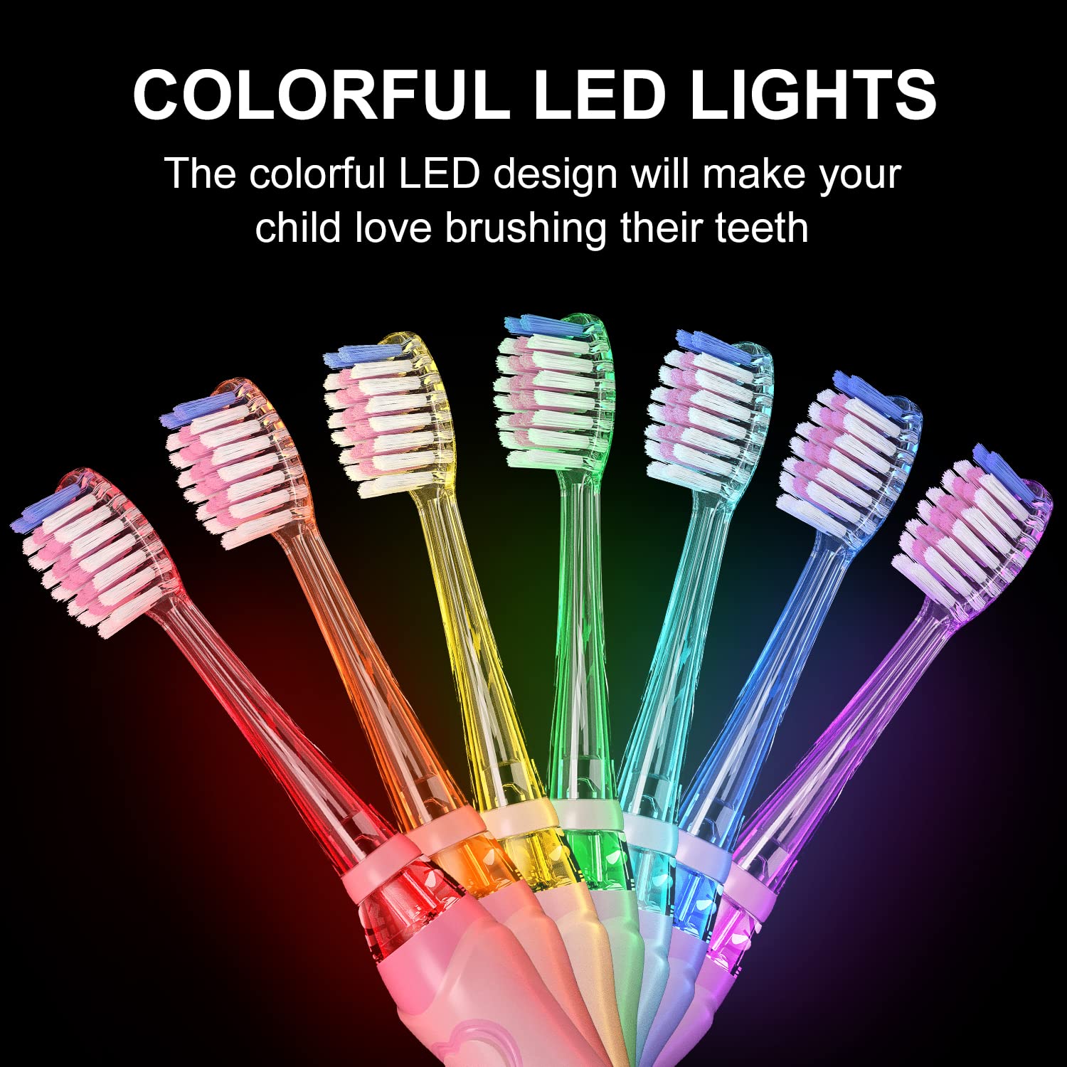 SEAGO Kids Electric Toothbrush with 2 Mins Brushing Timer and 4 Replacement Bursh Heads, Rainbow LED Light Make Brushing Fun, Green Color Boys Battery Powerd Toothbrush for 4-12 Years Old,SG-977