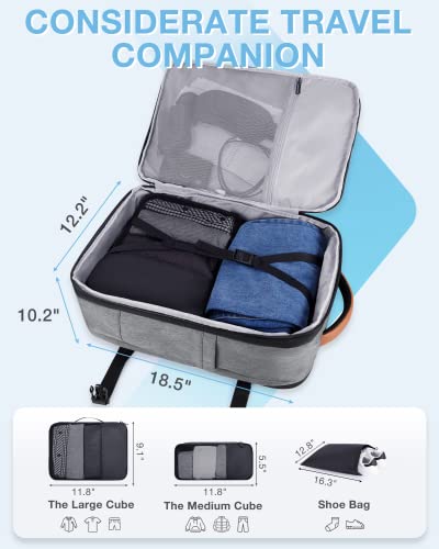 BAGSMART Travel Laptop Backpack, 40L Expandable Airline Approved Carry On Backpack with Packing Cubes, Water Resistant Weekender Backpack Fits 17 Inch laptop, Luggage Daypack with Shoe Bag,Grey