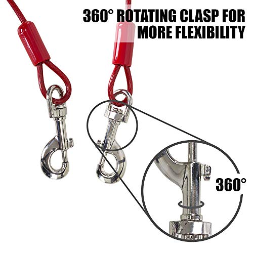 BV Pet Tie Out Cable for Dogs Up to 125 Pounds, 30 Feet (Red/ 125lbs/ 30ft)