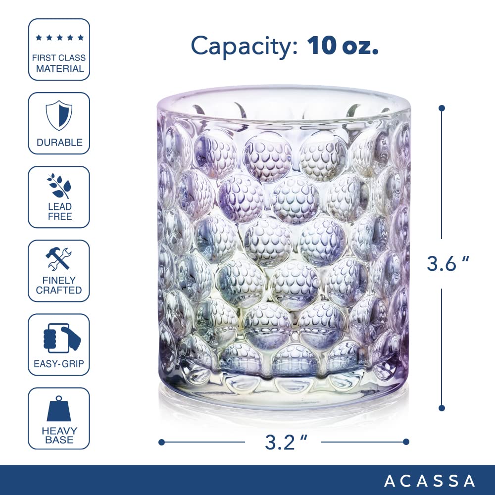 ACASSA, Gin and Tonic Glassware, Iridescent Drinking Glasses, Romantic Water Glasses, Bubble Design Drinking Glasses, Hobnail Drinking Glasses, Wine, Cocktail, Lowball, Bourbon, Whisky, Scotch Glasses